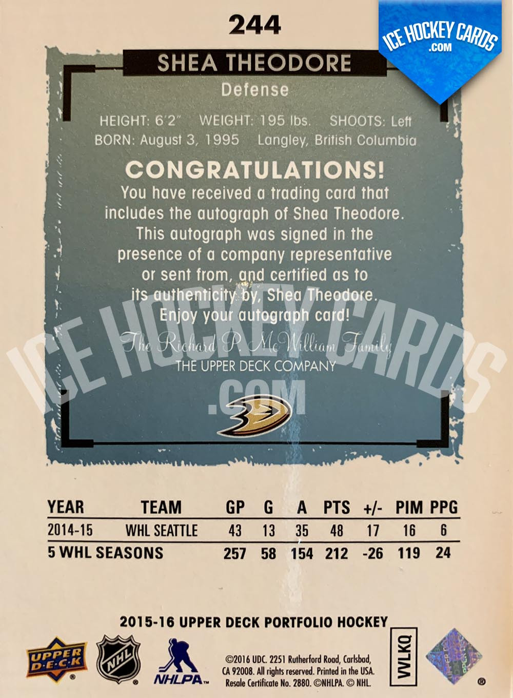 Shea Theodore - IceHockeyCards.com